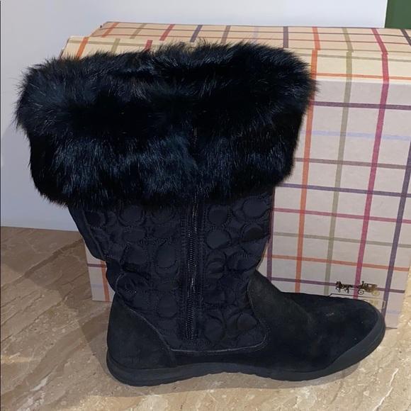 Coach | Shoes | Coach Signature Boots With Fur Trim | Poshmark
